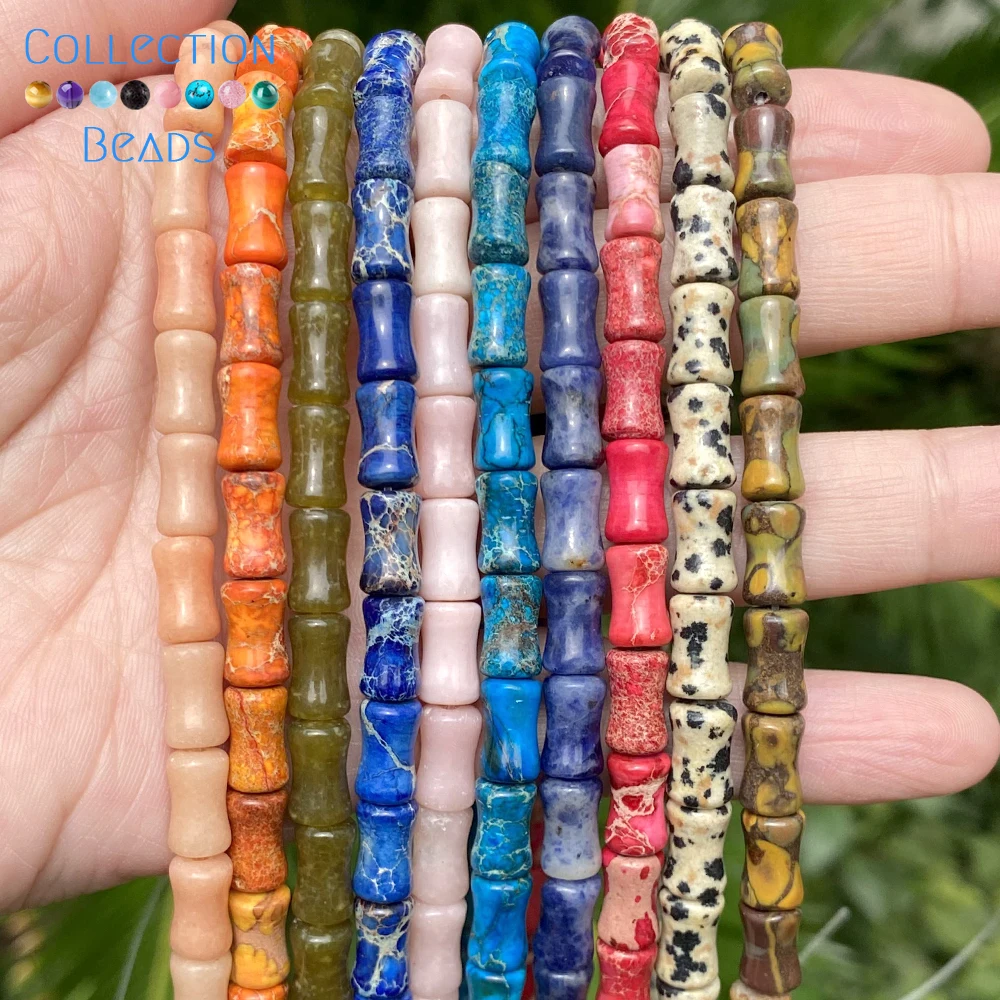 Natural Stone Beads 6x10mm Bamboo Joint Shape Colorful Sea Sediment ...