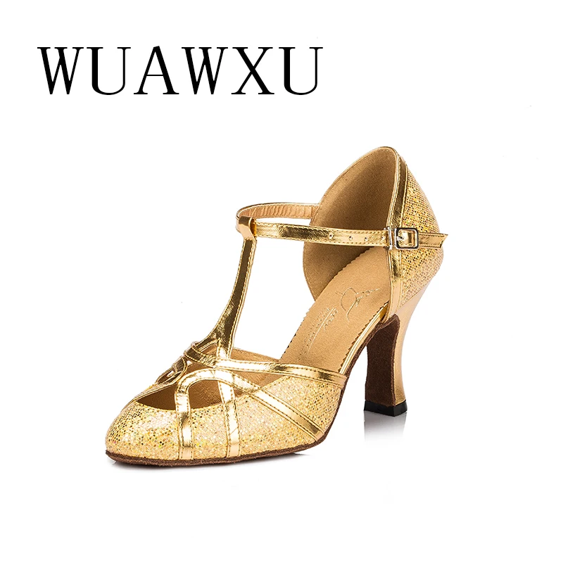 NATASHA-Baotou-Latin-Dance-Shoes-Female-Flash-Gold-Adult-Medium-High ...