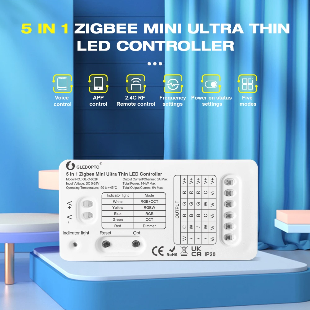 GLEDOPTO Smart DC5-24V Pro Mini 5 in 1 Ultra Thin Zigbee RGBCCT RGBW ...