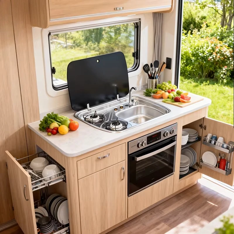 Steel RV Water Inlet with Two Burner Gas Stove Cooktop Portable Boat ...
