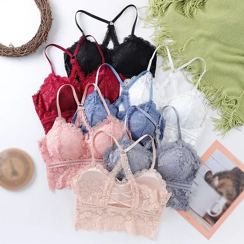 Women-Bralette-French-Style-Lace-Bra-Girls-Triangle-Cup-Lingerie-Deep-V ...