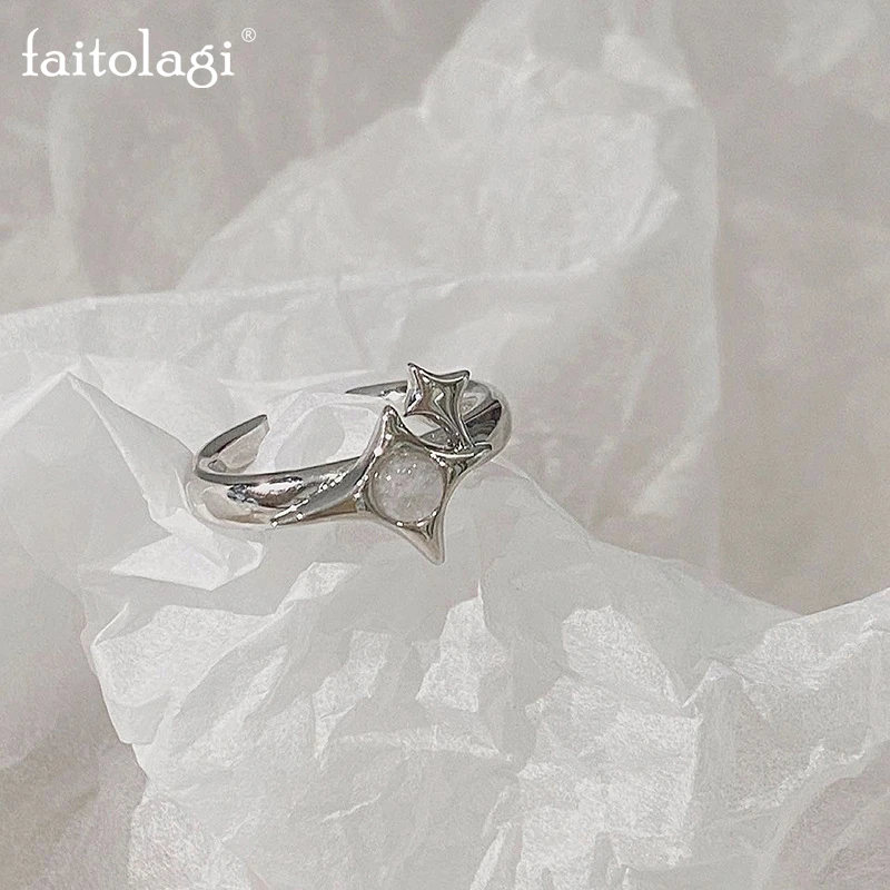 Irregular Cross Star Opal Rings Natural Stone Star Ring For Women Open Rings Moonstone Geometric ...