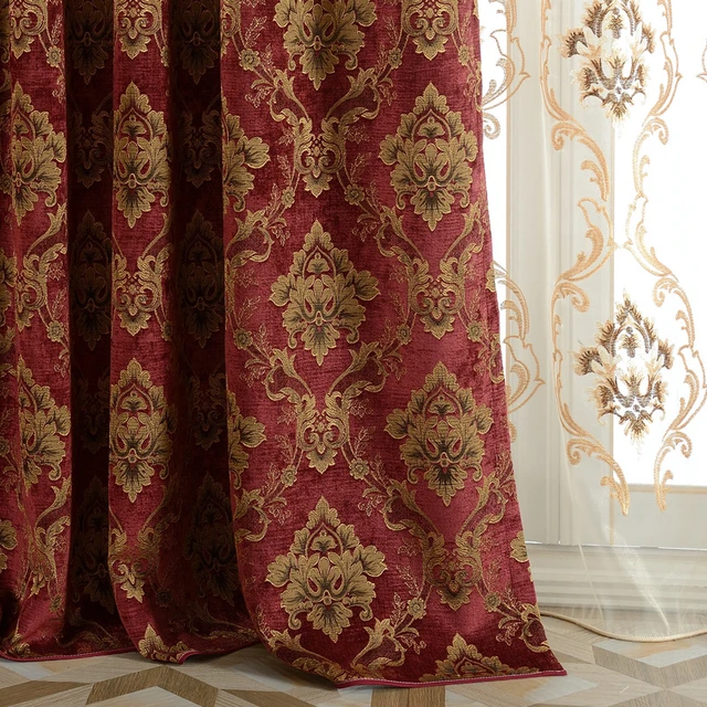 Red And Gold Damask Curtains