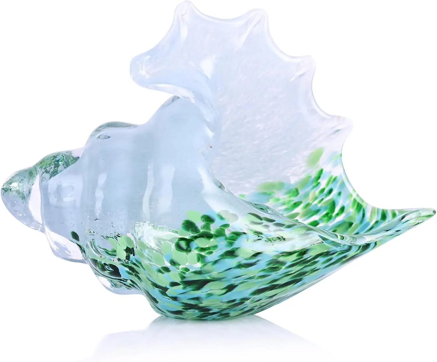 Dovdov Hand Blown Glass Conch Statue With Sea Glass Art, Blue And Green ...