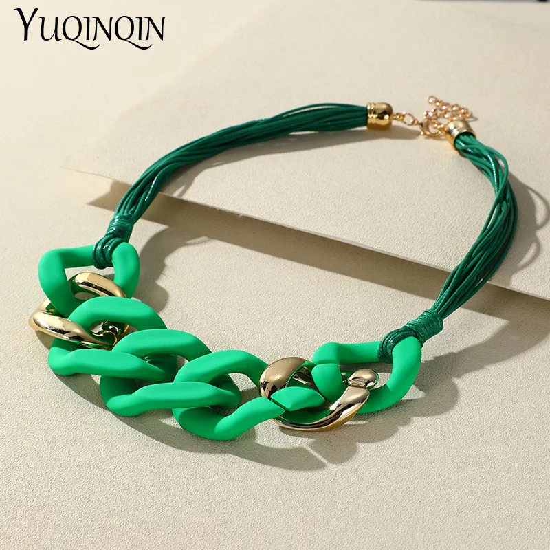 New-Korean-Multilayer-Rope-Link-Chain-Necklace-for-Women-Colorful-Round ...