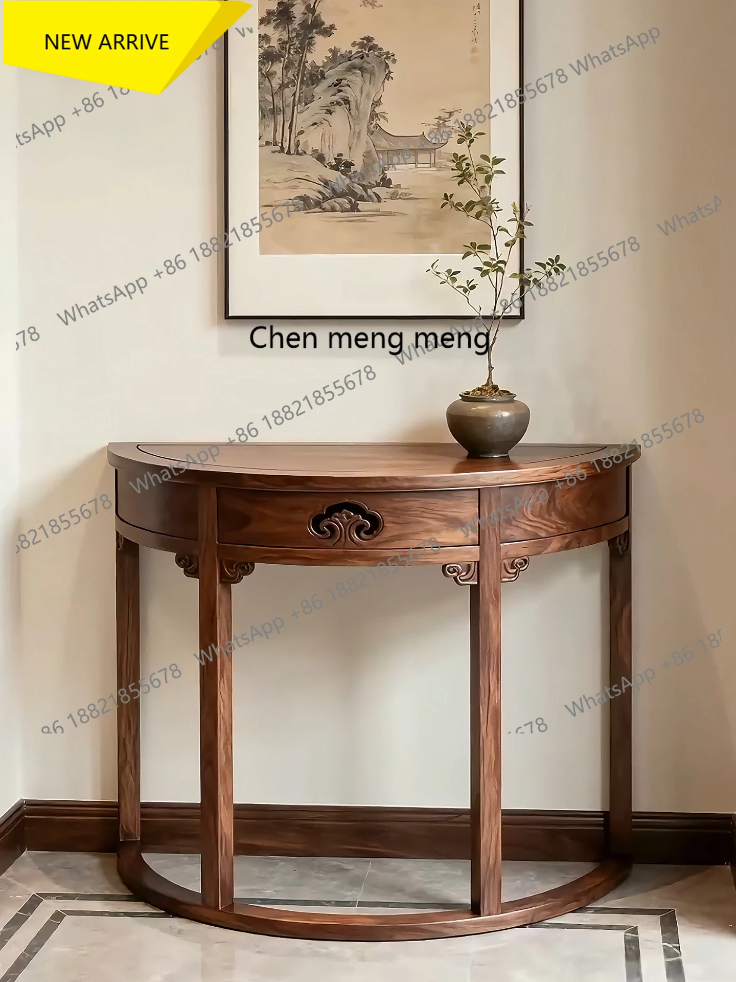 M138 Black Walnut Half Round Entryway Table Foyer Entry Song Dynasty ...