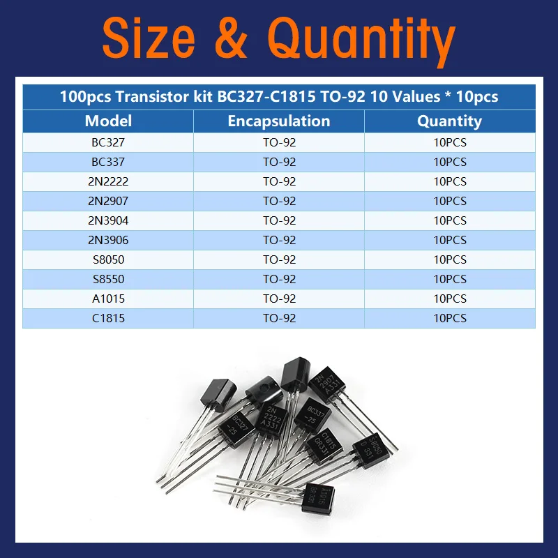 100pcs Triode Transistors PNP NPN 2N2222 2N2907 2N3904 2N3906 A1015 ...