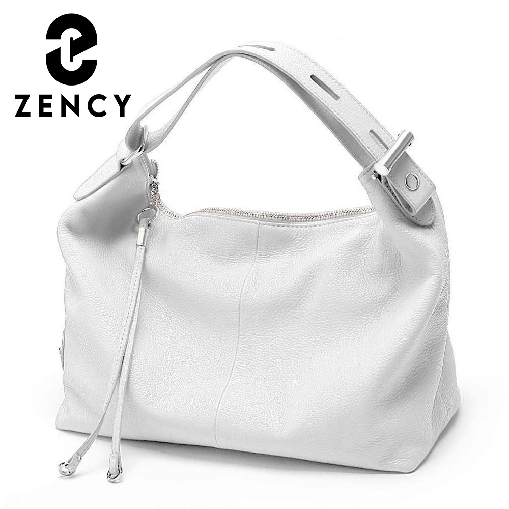Zency 100% Genuine Leather Women Hobo Bag White Lady Tassel Shoulder ...