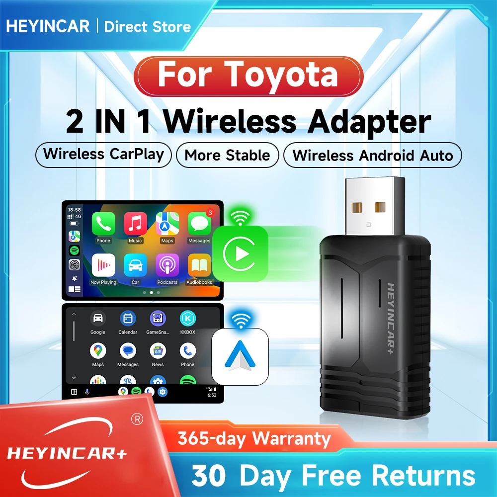 2026 HEYINCAR 2in1 Wireless Android Auto Adapter Carplay Wireless For ...