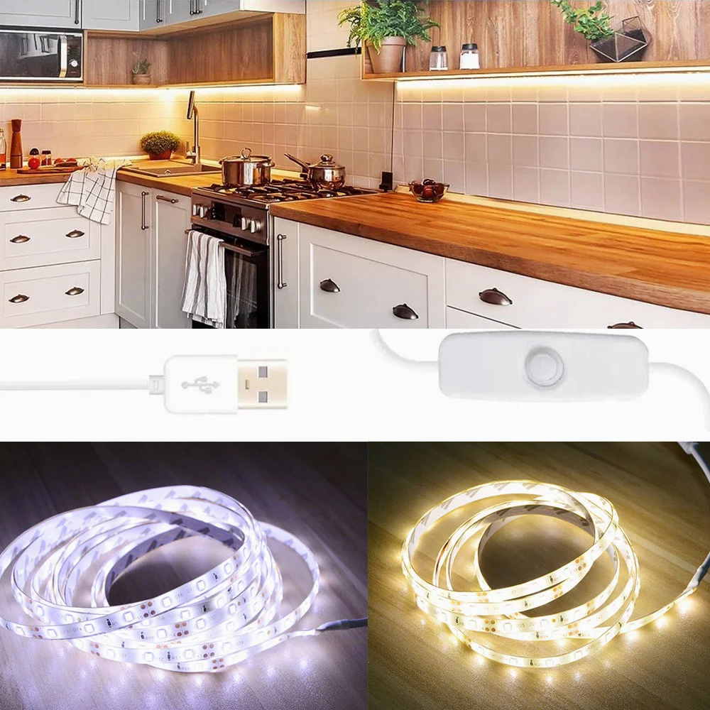 5m Touch Switch Led Light Strip Dc5v 2835smd Warm White Lighting For ...