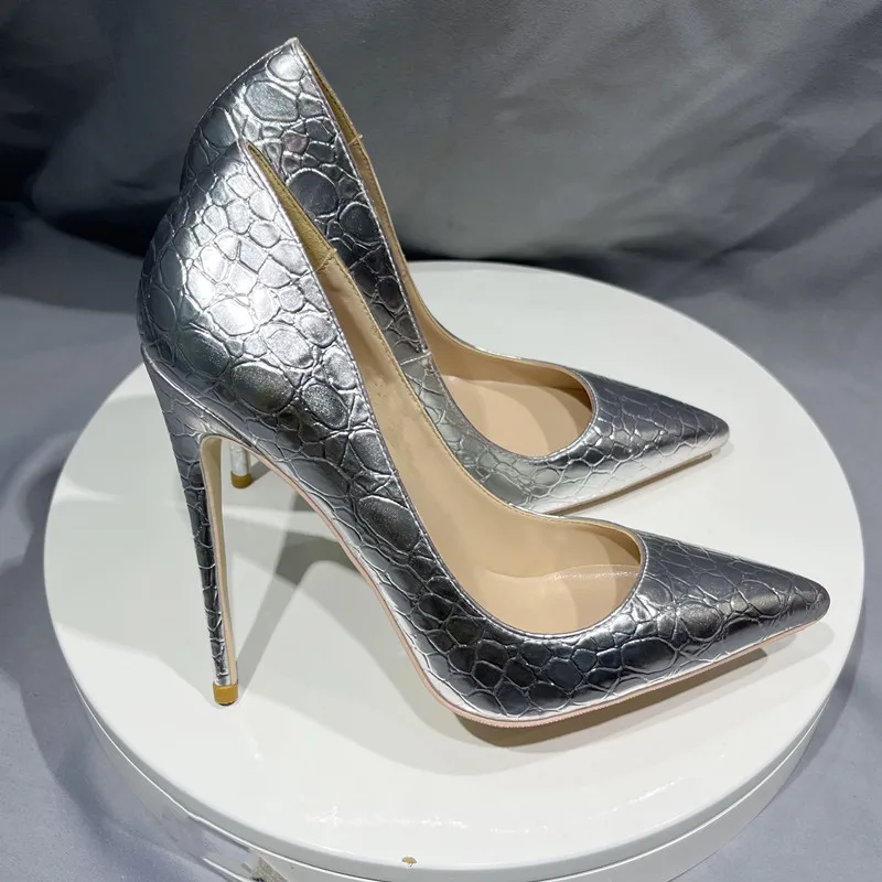 Dress-Women-Pumps-10Cm-Pointy-Toe-Sliver-Aligator-Thin-Basic-Stiletto ...