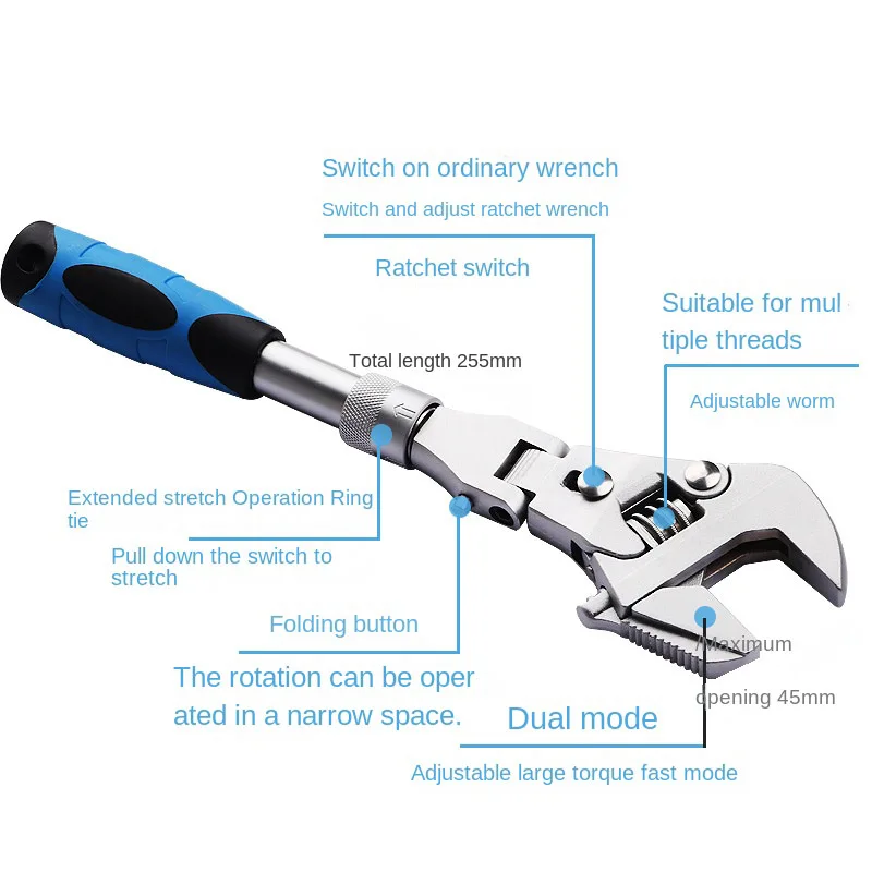 Ratchet Adjustable 180 Degrees Pulley Wrench 5 In 1 Torque Wrench ...