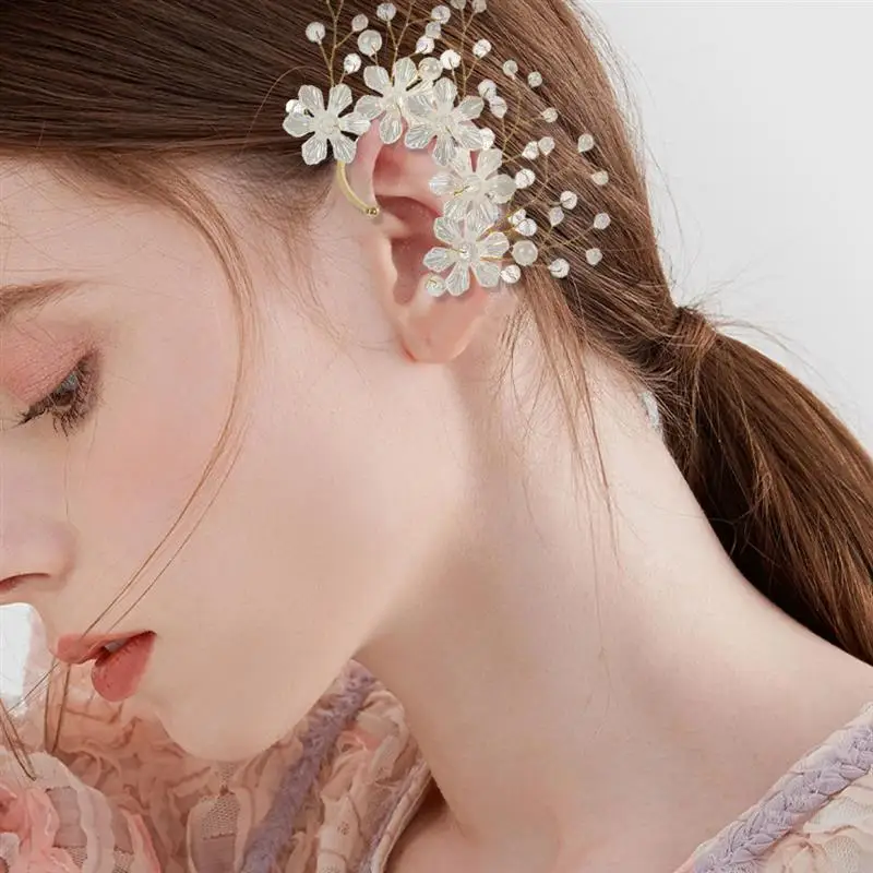 Ear-Wrap-Earring-Elegant-Decor-Rhinestone-Flower-Ear-Cuff-Clip-On ...