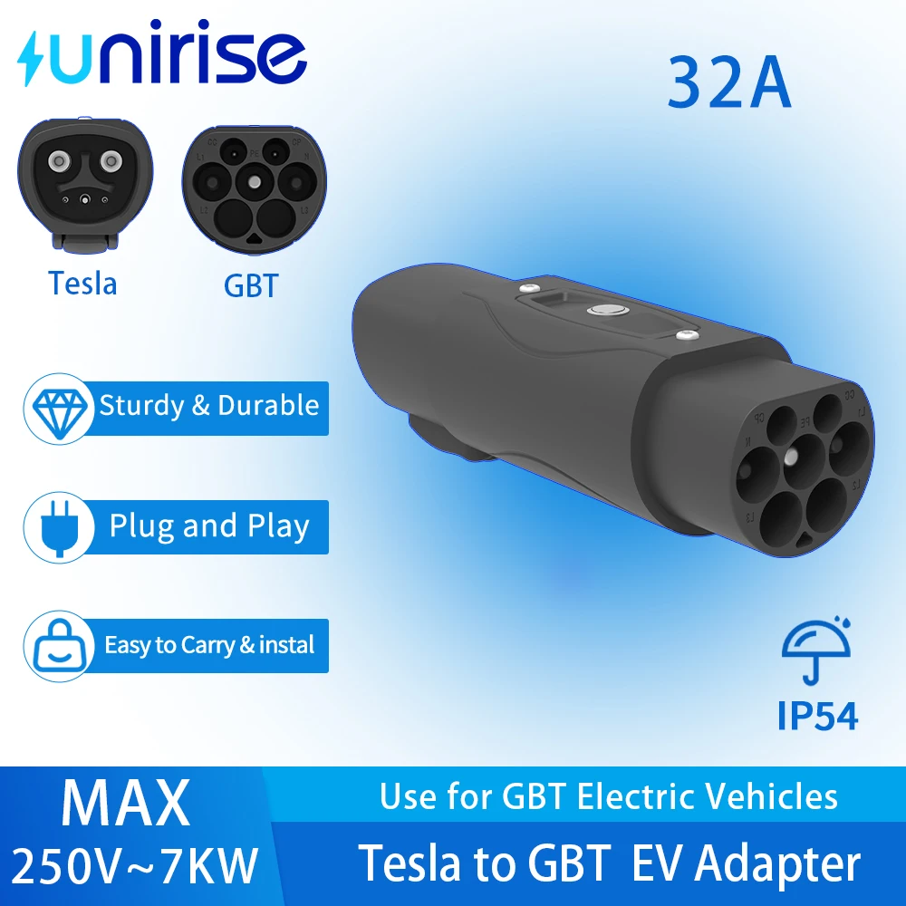 Unirise Tesla To GBT EV Charger Converter 32A 7KW for NACS Charging ...