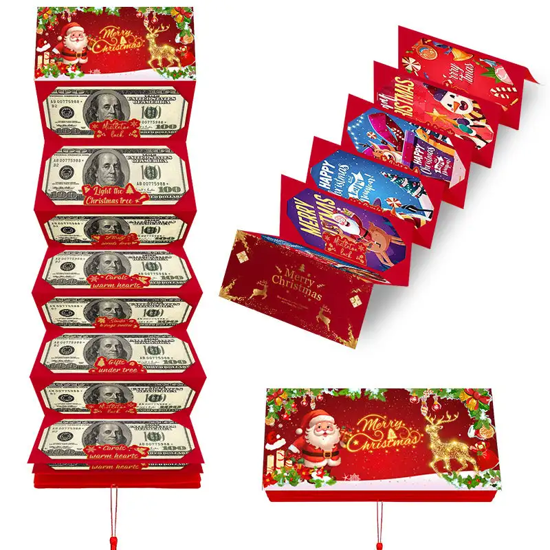 Santa Claus Christmas Money Card Envelope Red Lucky Folding Banknote ...