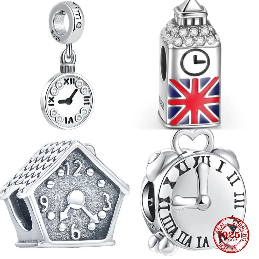 New-925-Sterling-Silver-clock-bell-tower-Fine-charm-beads-fit-Original ...