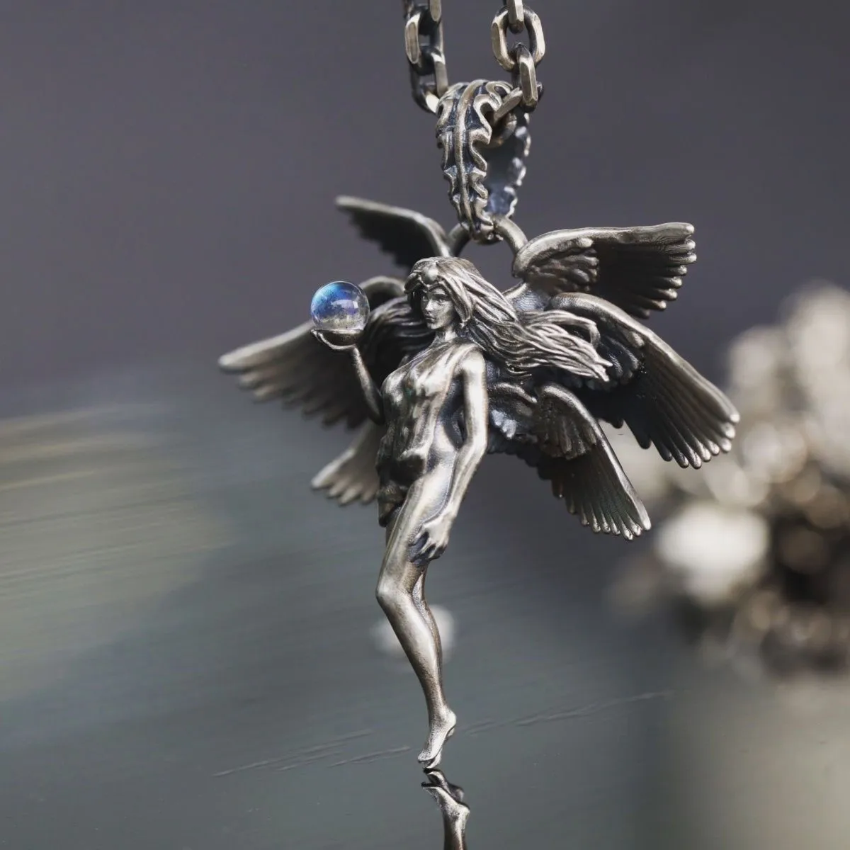 Classic Seraph Goddess Pendant Necklace Handmade Six Winged Angel Long Chain Neck for Men Women ...
