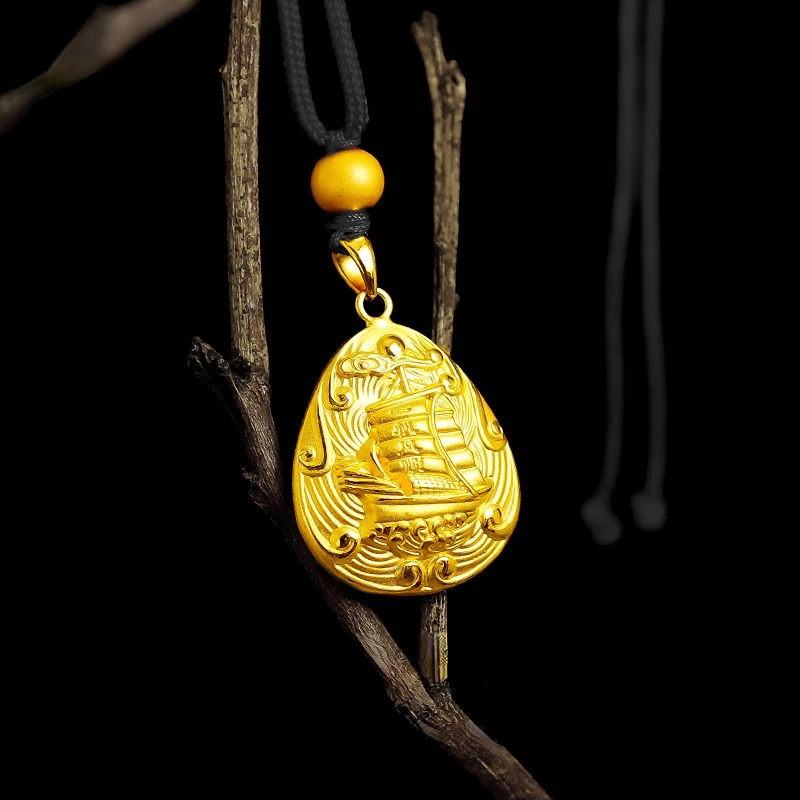 Real-24k-Pure-Gold-Color-Sailing-Boat-Pendant-Necklace-for-Men-Women ...