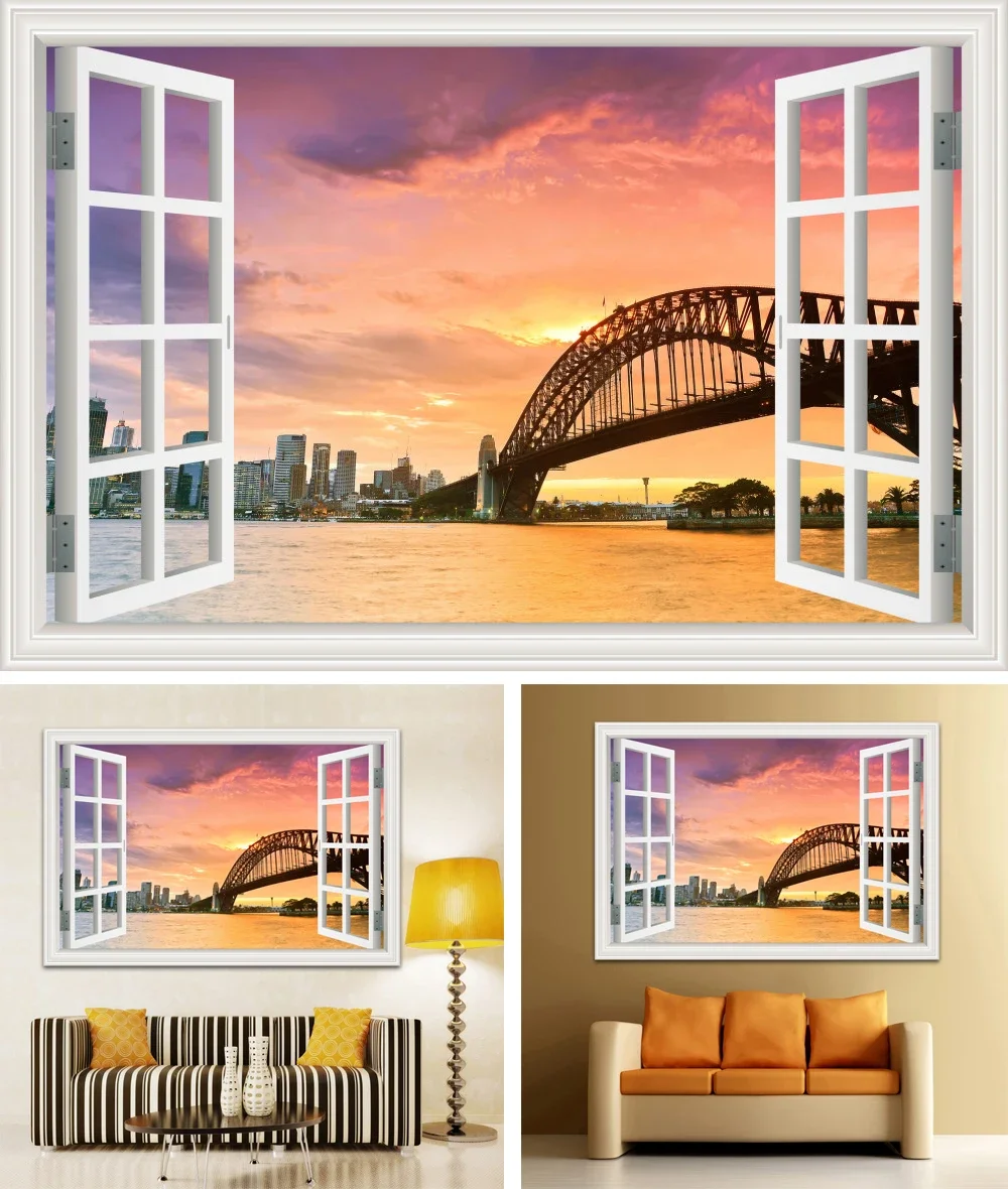 3D-Window-View-Wall-Sticker-Sunset-Landscape-Print-Art-Canvas-Poster ...