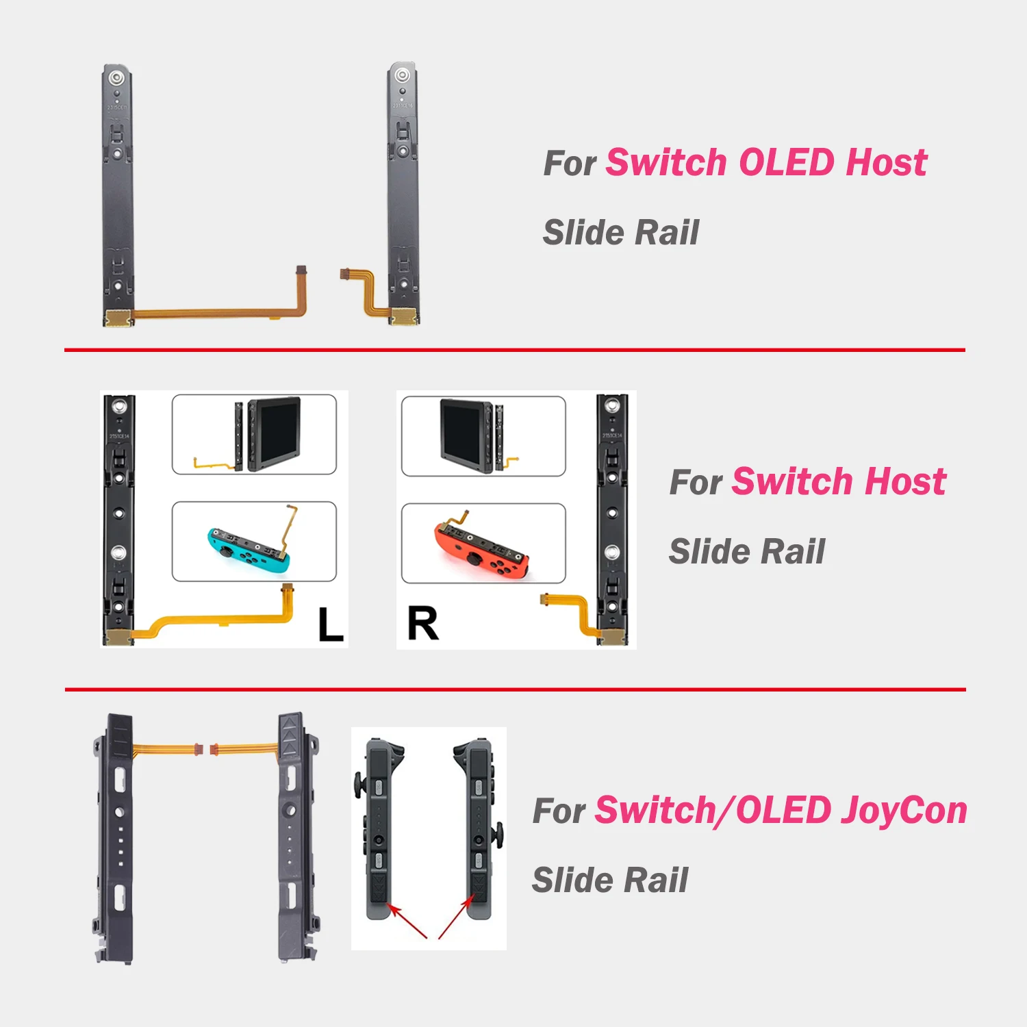 Right and Left Slide Rail with Flex Cable for Switch/OLED Joy-Con for ...