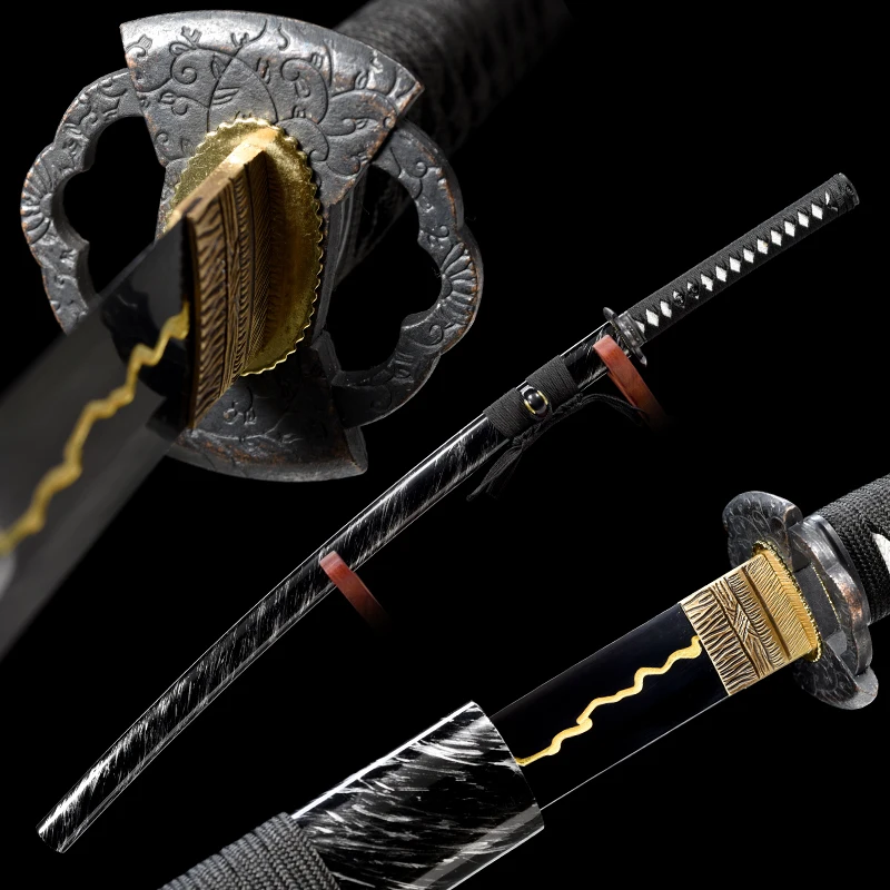 Chinese-Swords-T10-Blade-With-Black-and-Yellow-Real-Handmade-Full-Tang ...