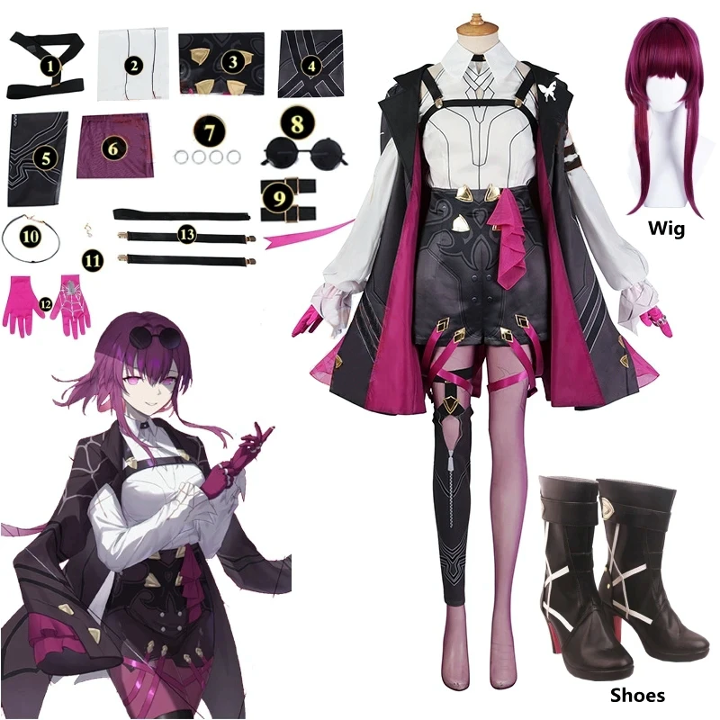 Jeu-Honkai-Star-Rail-Kafka-Cosplay-Costume-perruques-gants-boucles-d ...