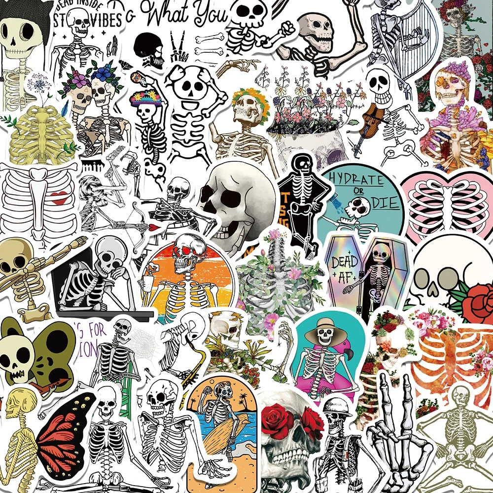 50pcs Skeleton Bumper Stickers Colorful Dancing Skeleton Funny Skull ...