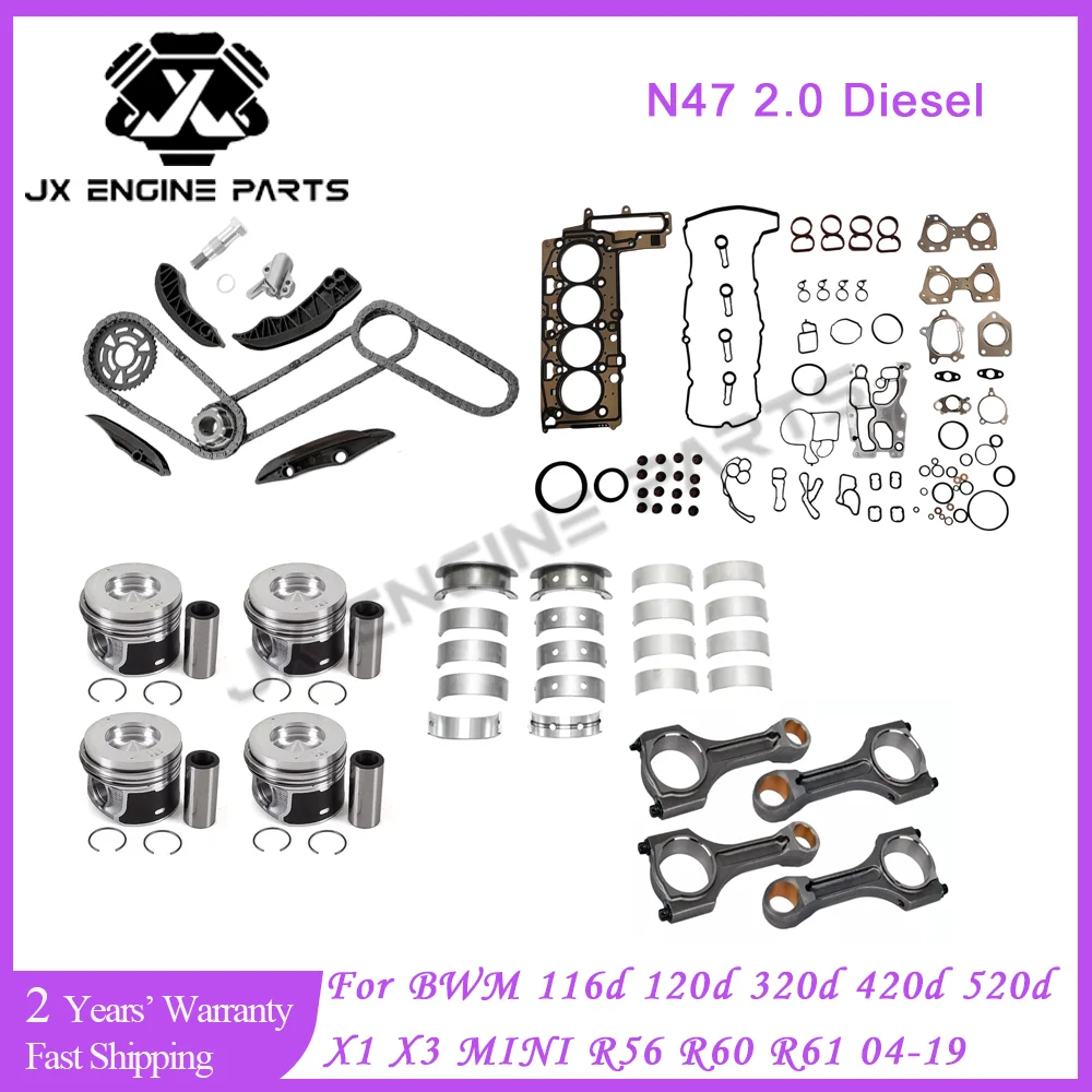 N47 Engine Rebuild Timing Chain Kit ConRod Bearing Piston Gasket Set ...