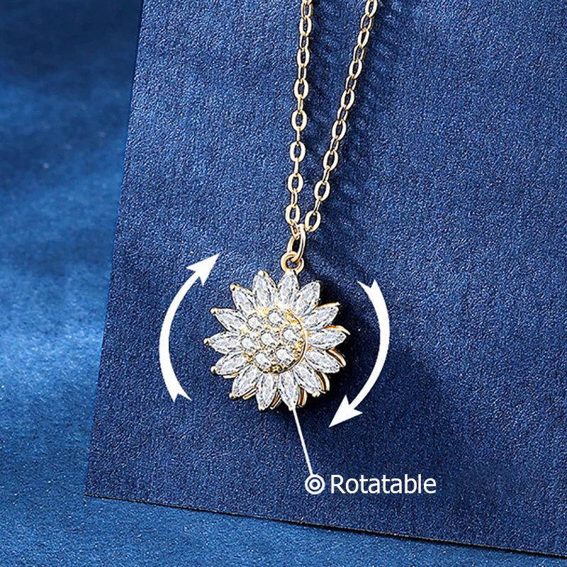 Accessories-for-Women-Zircon-Rotate-Daisy-Sunflower-Pendant-Necklace ...