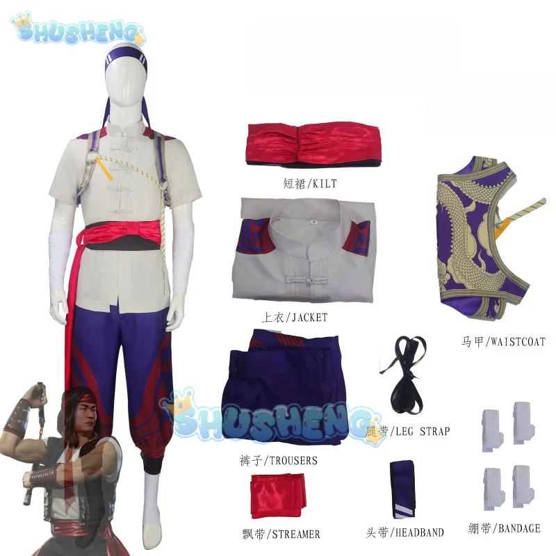 Liu Kang Cosplay Costume Mortal Kombat 1 Vest, Belt, Headwear, Bandage ...