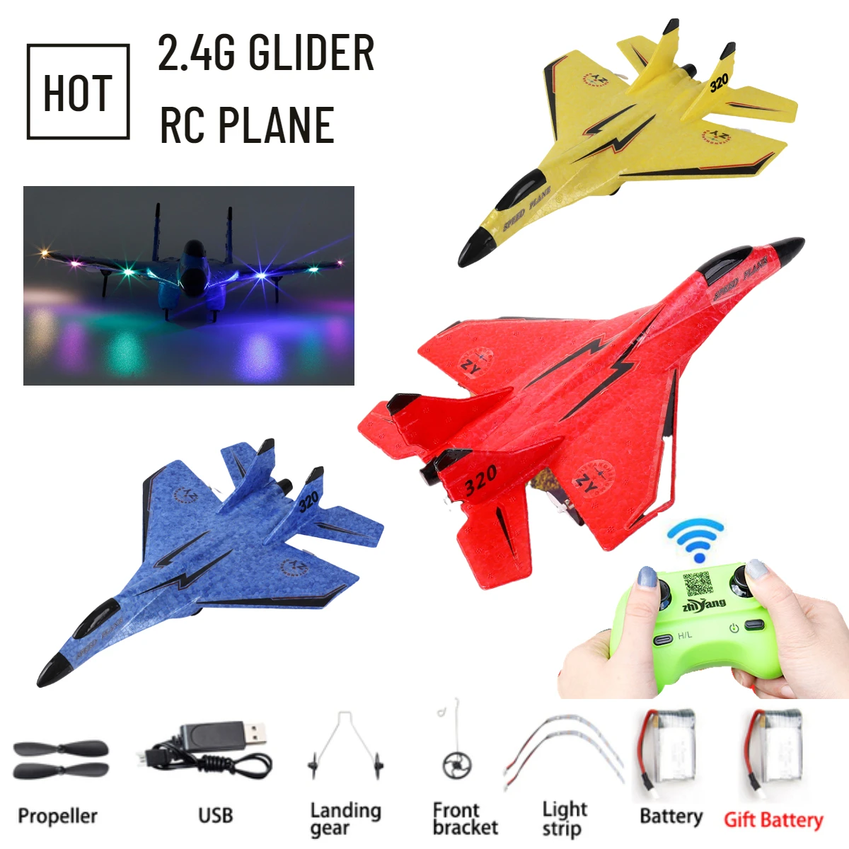 2.4g Remote Control Glider Aircraft Rc Drone Fixed Wing Mig 320 Led ...