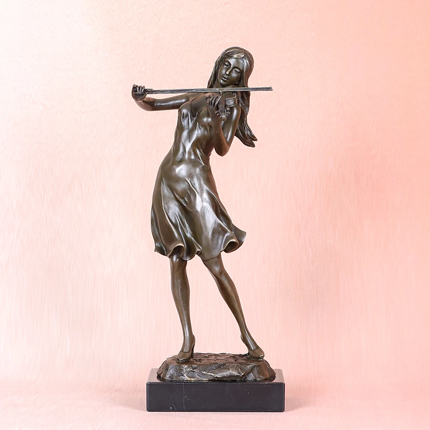 Bronze-Female-Violinist-Statue-Violin-Player-Music-Sculpture-Exquisite ...