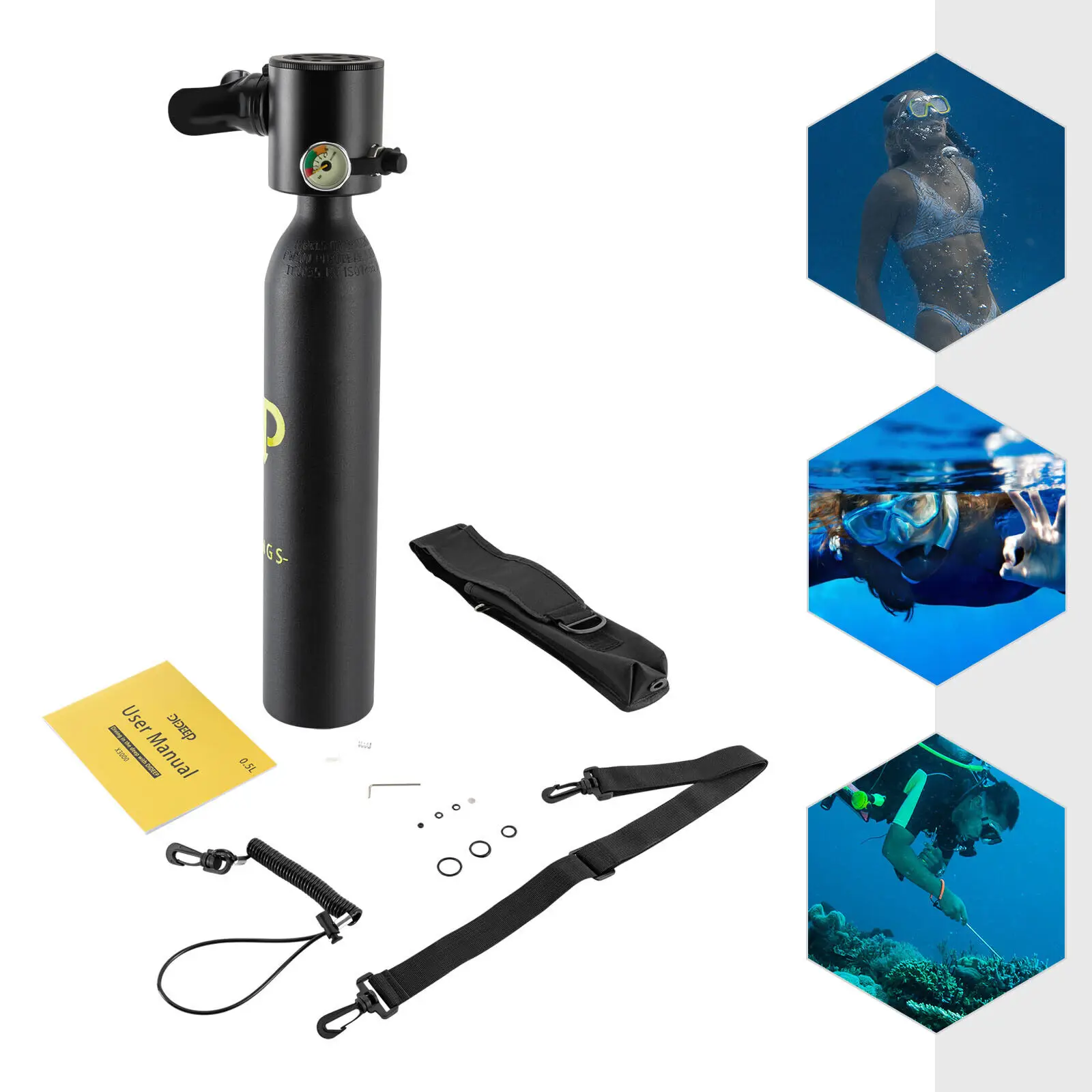 0.5L Mini Scuba Tank Portable Underwater Diving Oxygen Breath Lungs ...