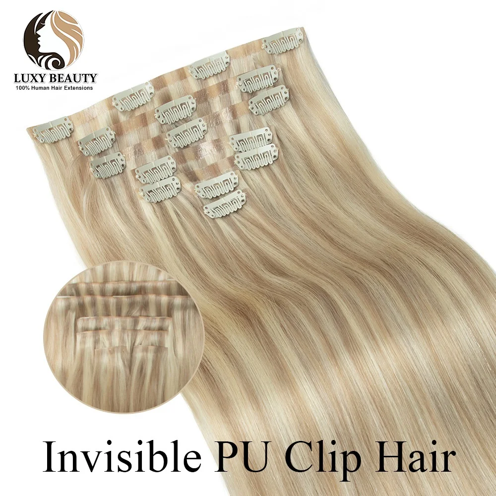 Invisible-Clip-In-Hair-Extensions-Human-Hair-Injected-PU-Tape-Weft-Hair ...