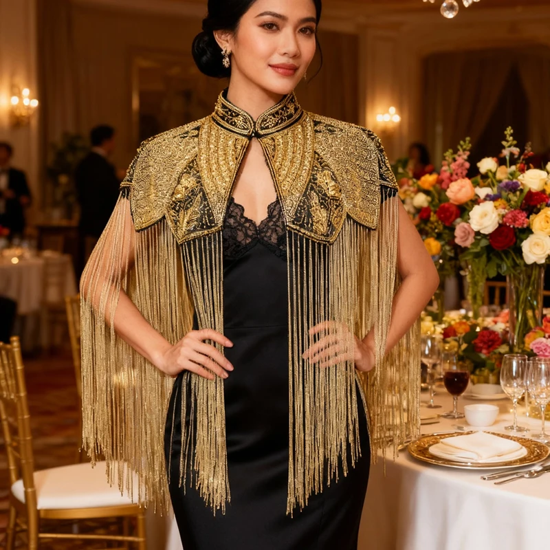Indian Delicate Beaded Shawl Women Long Tassel Cheongsam Cloud Shoulder ...