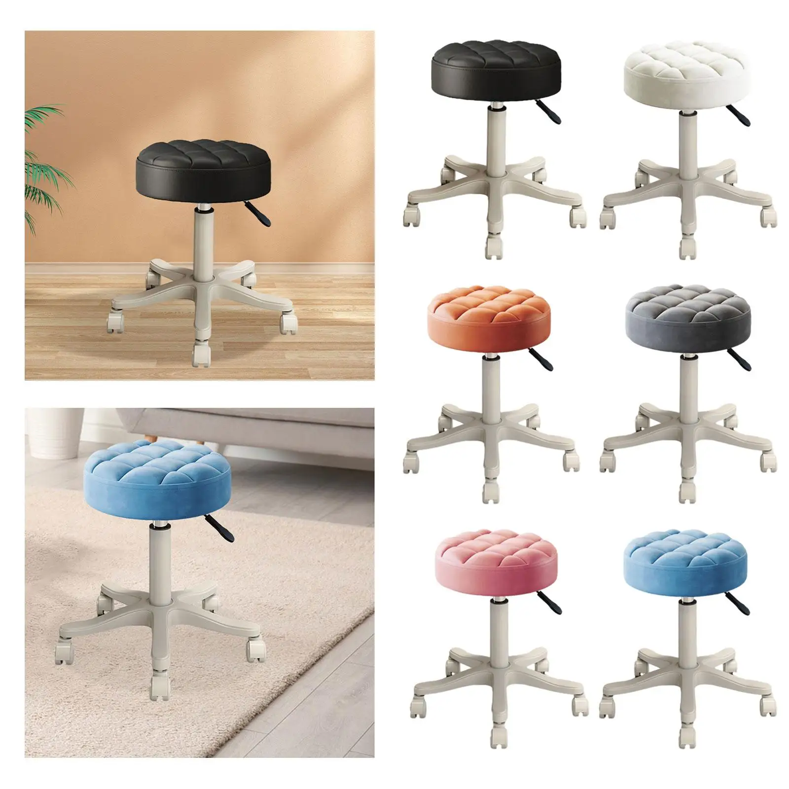 PU-Leather-Round-Rolling-Stool-Drafting-Bar-Stool-with-Wheels-Rolling ...