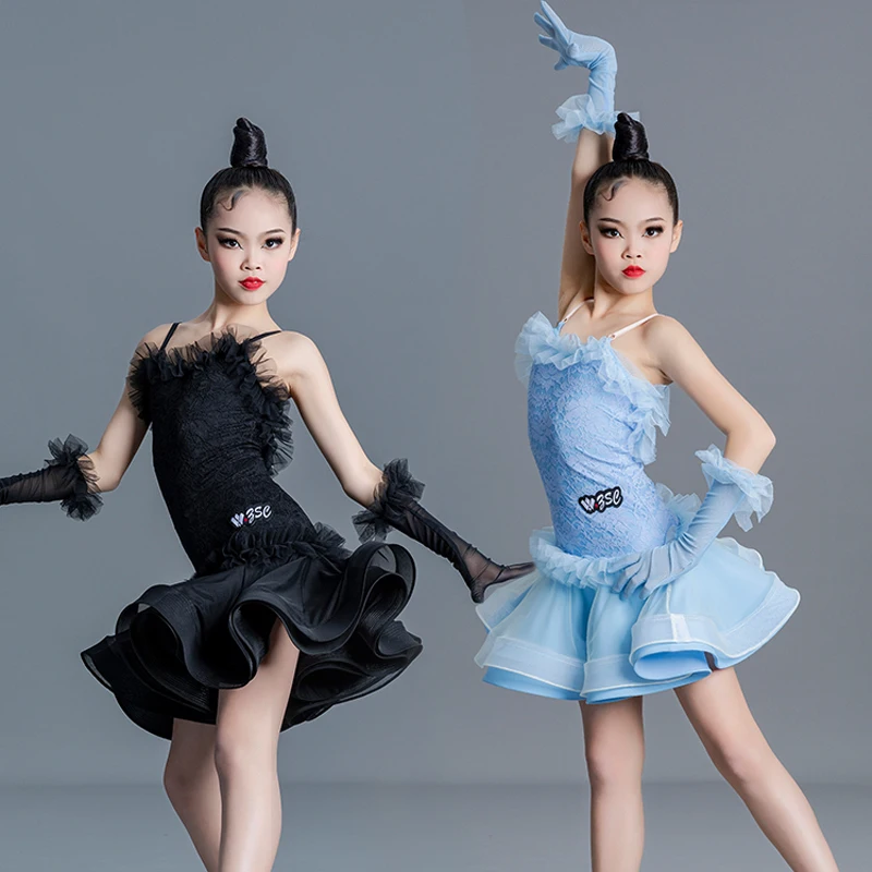 Blue-White-Black-Latin-Dance-Dress-Girls-Performance-Latin-Dance ...