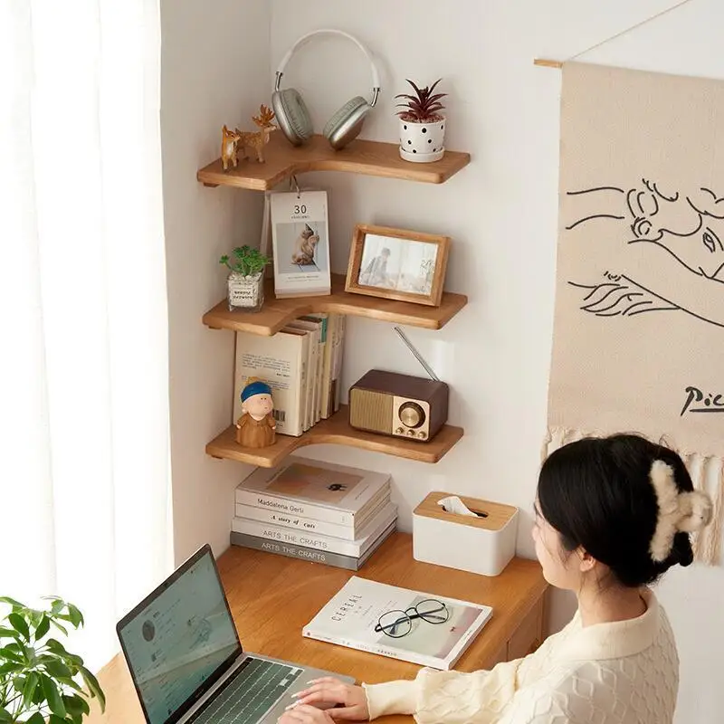 New-solid-wood-corner-shelf-tripod-Pine-wall-perforation-free-partition ...
