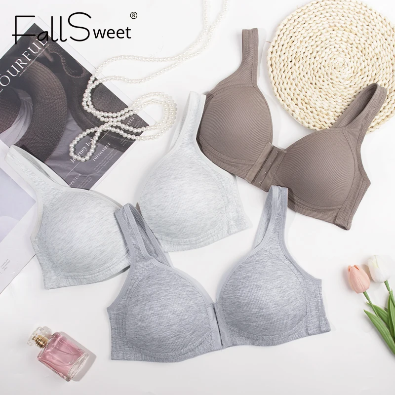 FallSweet Women's Wire-Free Front Closure Bra Plus Size Push Up ...