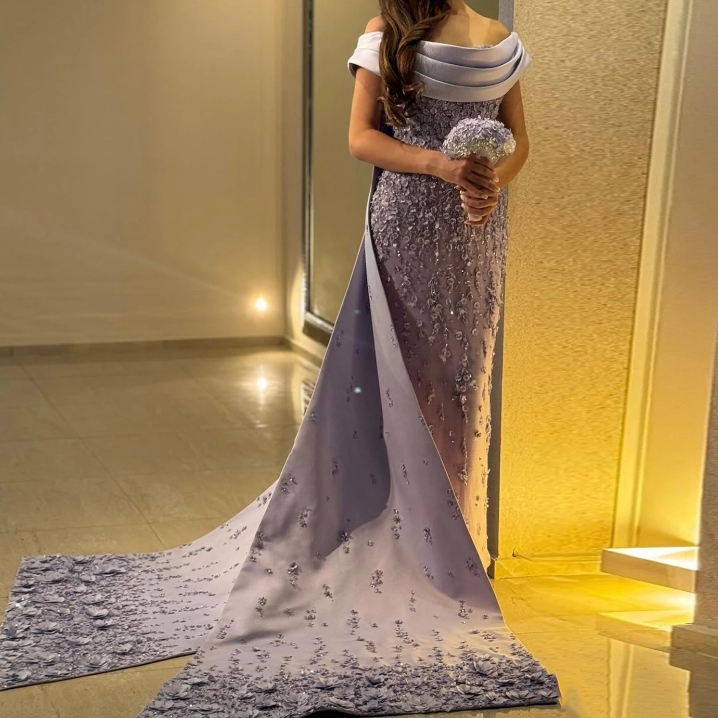 Sharon Said Lilac Off Shoulder Mermaid Evening Dress With Cape 3D ...