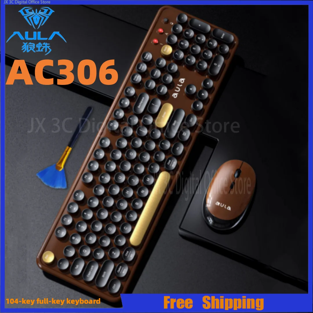 Aula-Ac306-Mechanical-Keyboard-Mouse-Set-Wireless-Keyboard-Retro-Round-Key-Cap-Full-Size-104 ...