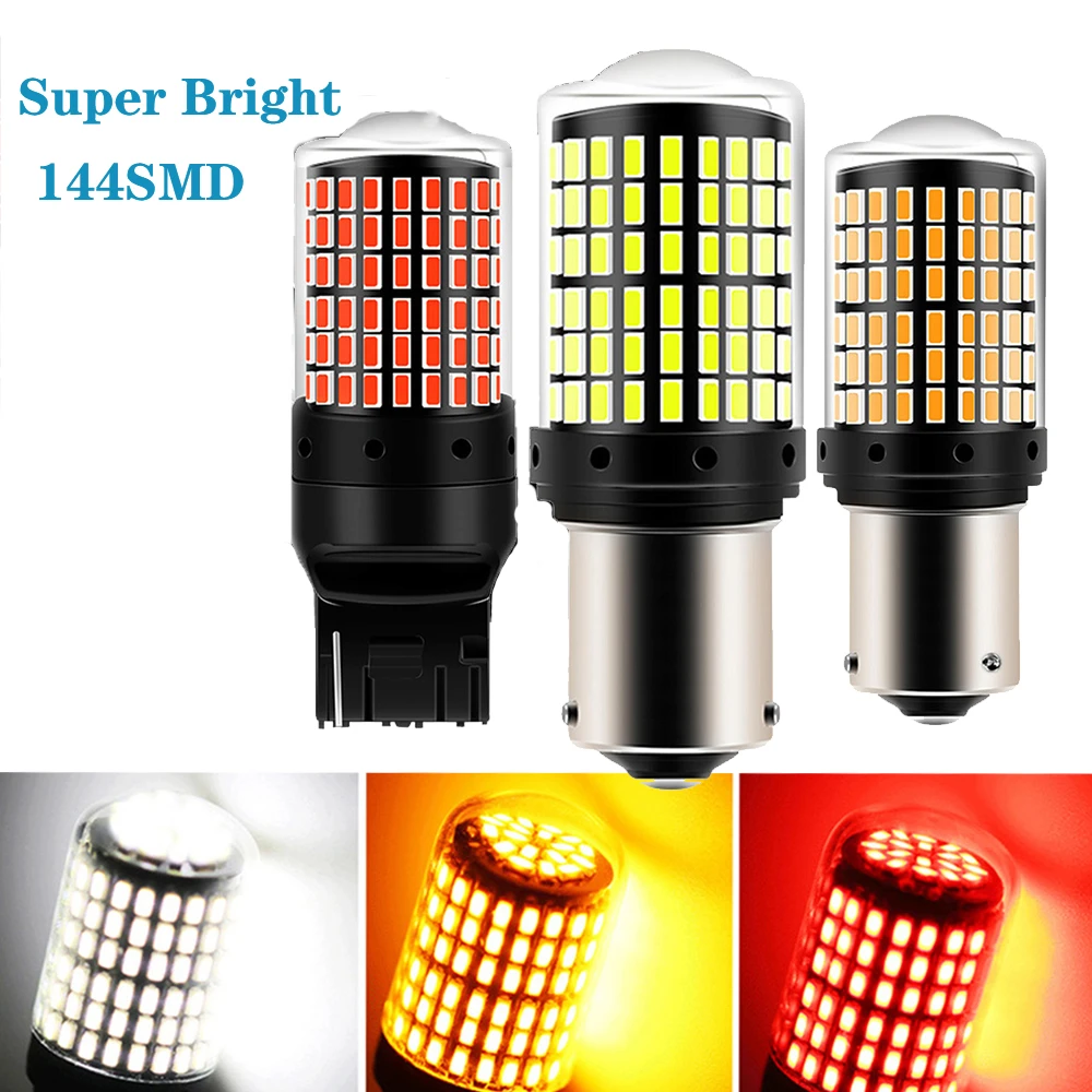 2pcs 1156 BA15S P21W BAU15S PY21W 7440 W21W P21/5W 1157 BAY15D 7443 3157 LED Bulbs 144smd CanBus ...