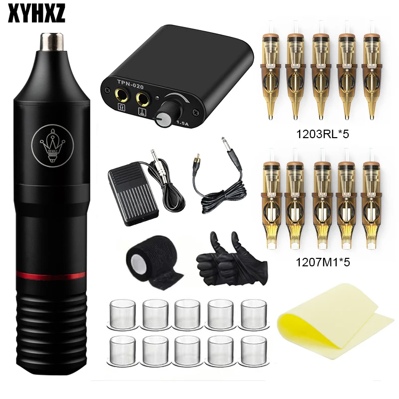 Tattoo-Machine-Kit-Rotary-Pen-With-Cartridge-Needles-Power-Supply ...