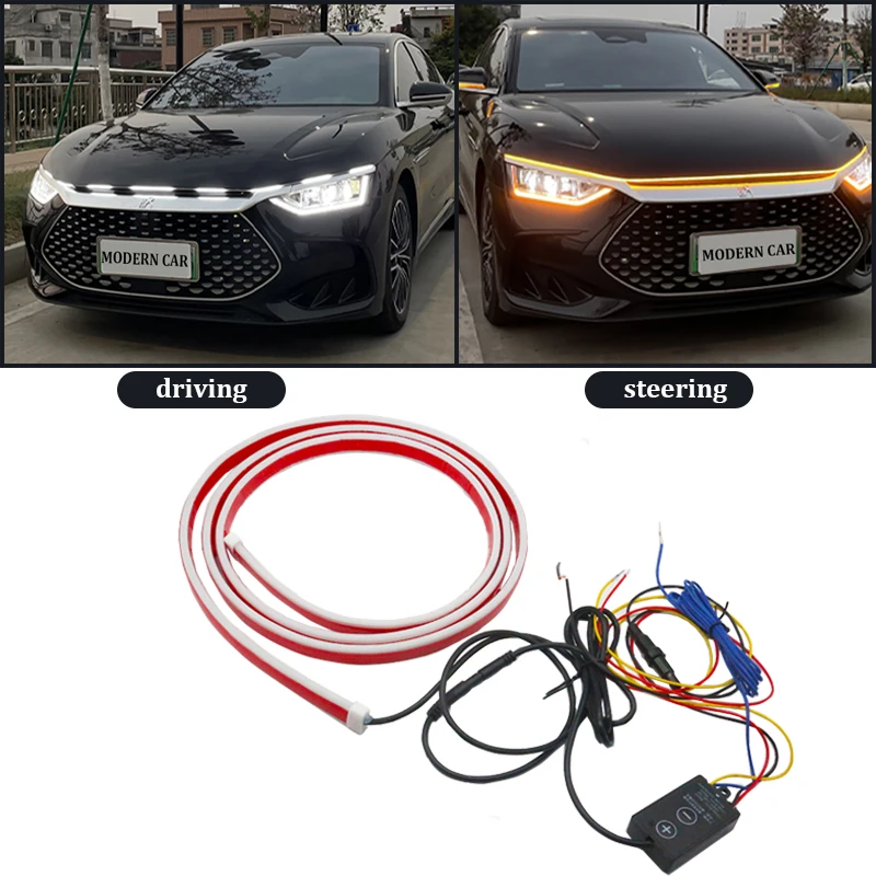 Dynamic 2Colors Yellow Flow 12V Car LED Hood Daytime Running Light ...
