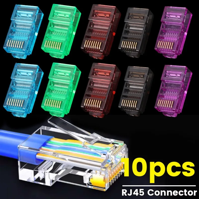 10Pcs-8Pin-RJ45-Connector-CAT5-CAT5e-Modular-Cable-Plugs-Socket-Network ...