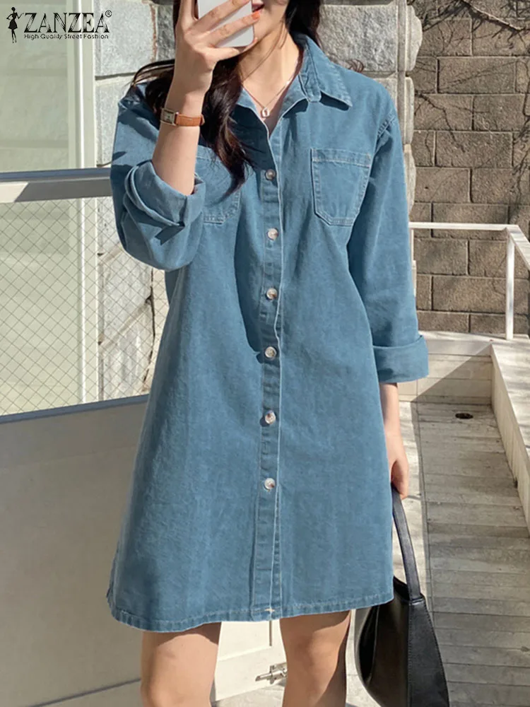 Fashion-Jeans-Shirt-Dress-Women-Autumn-Denim-Dresses-Vinatge-Patch ...
