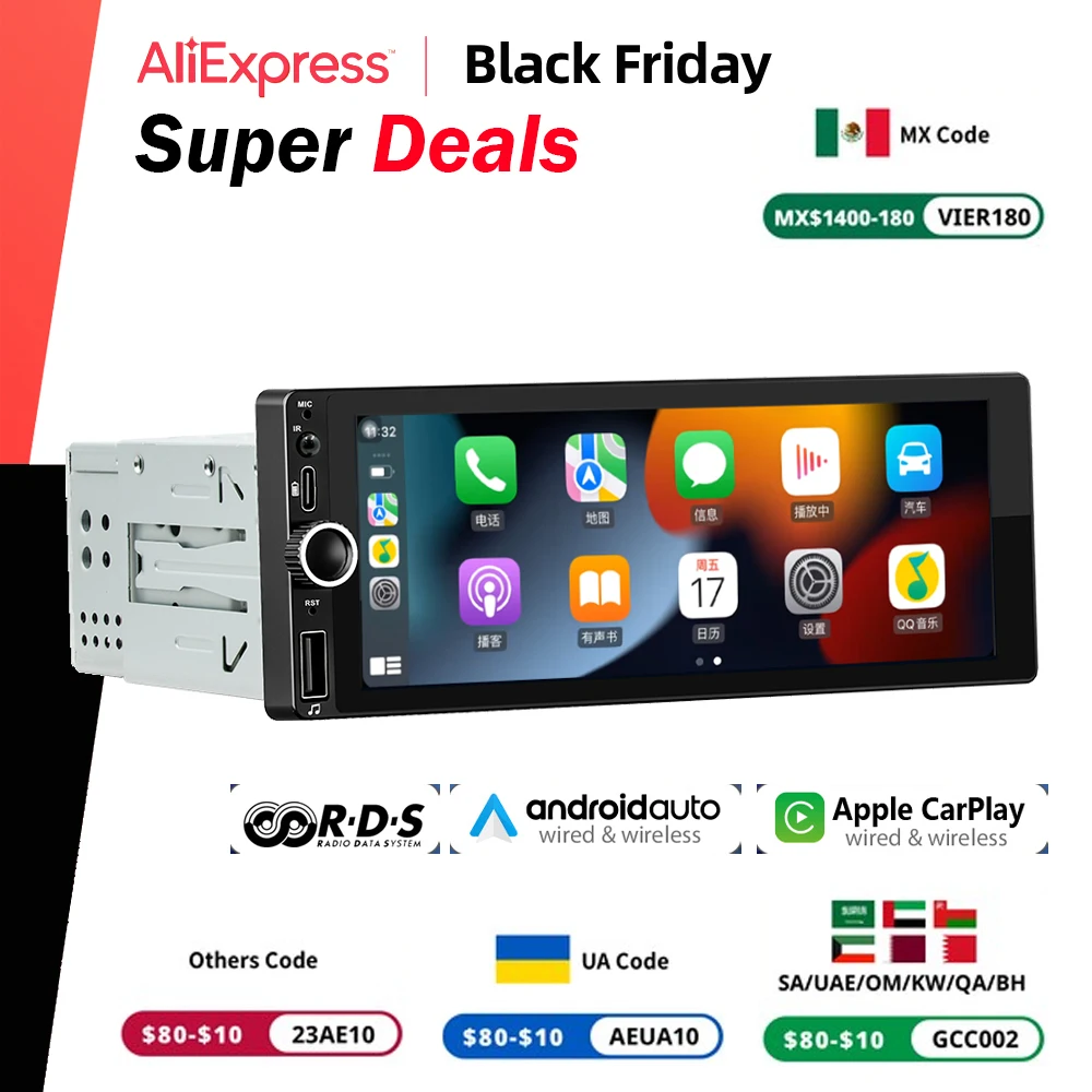 1-Din-Android-Car-Radio-Wireless-CarPlay-Android-Auto-Wifi-Bluetooth ...