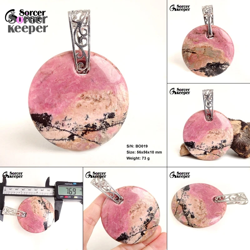 Natural Gemstone Pink Rhodonite Jasper Pendant Fit DIY Necklace Slide ...