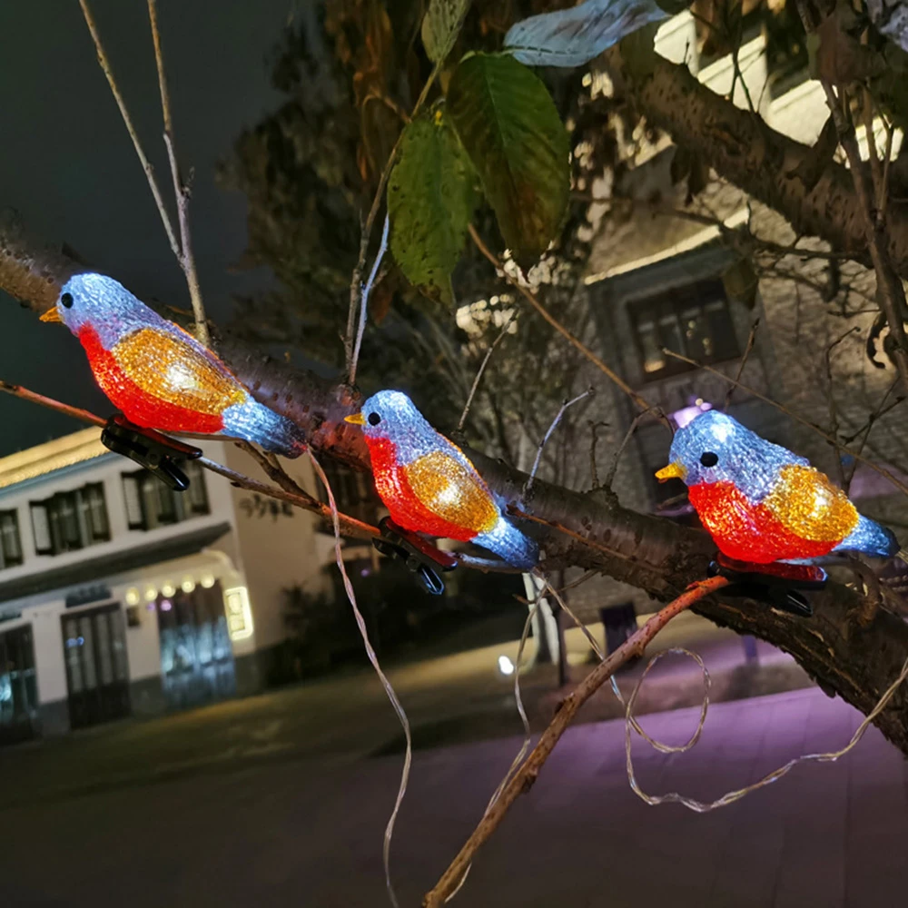 5 IN 1 Solar Bird String Lights with Clip Acrylic Crystal Ourdoor ...