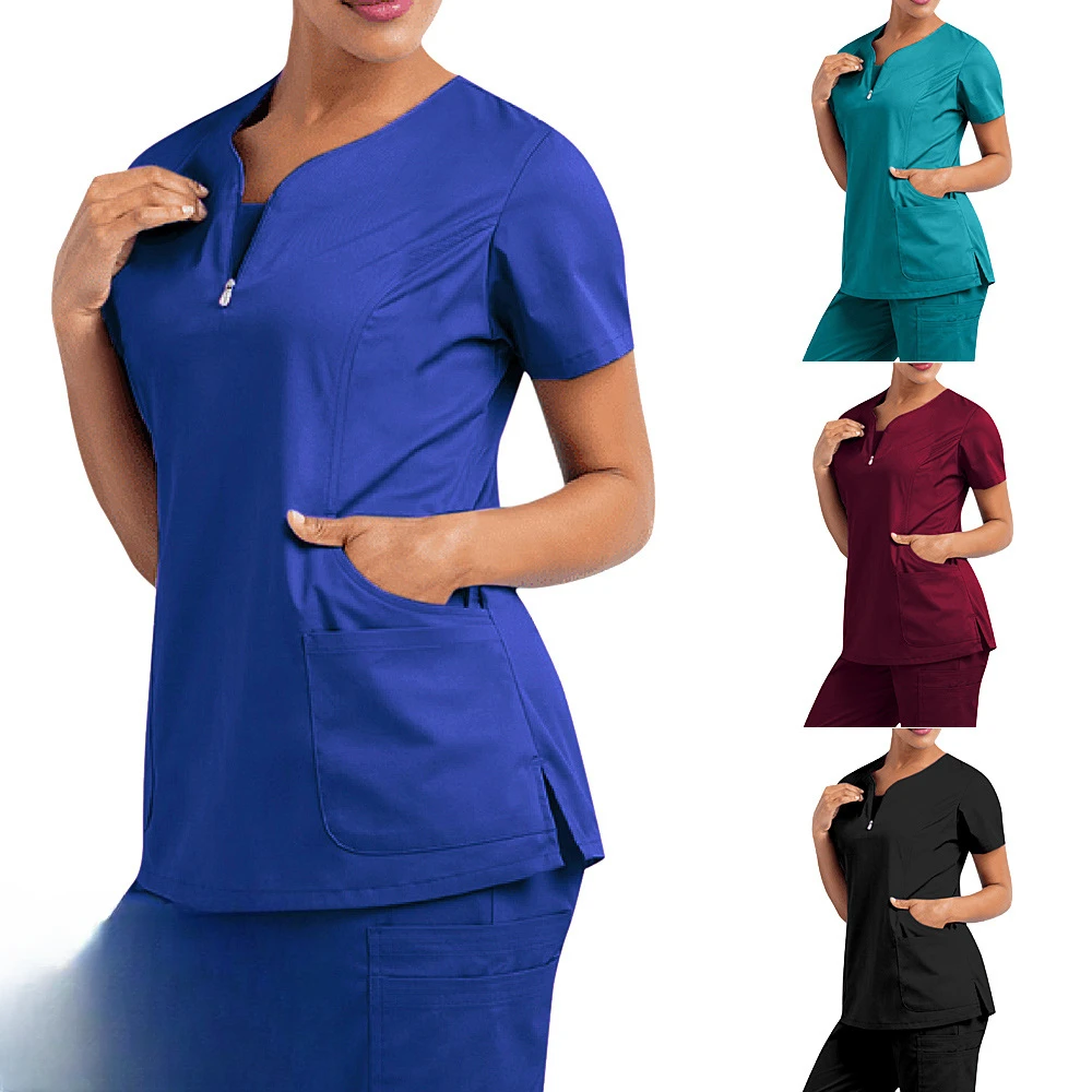 Nursing-Uniform-Casual-Short-Sleeve-Nurse-Pharmacy-Working-Medical ...